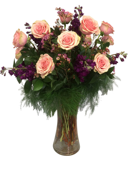 1 Dozen Geraldine Roses with Waxflower and Ruscus – the cutting garden